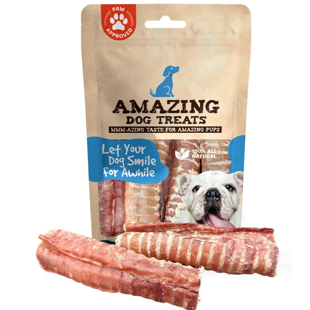 Amazing Dog Treats - 6 Inch Beef Trachea Dog Chews (10 pcs - 16.5 oz) - Trachea Dog Treats - NO Hide - Digestible and Safe Chews for Dogs - Glucosamine and Chondroitin for Joint Health