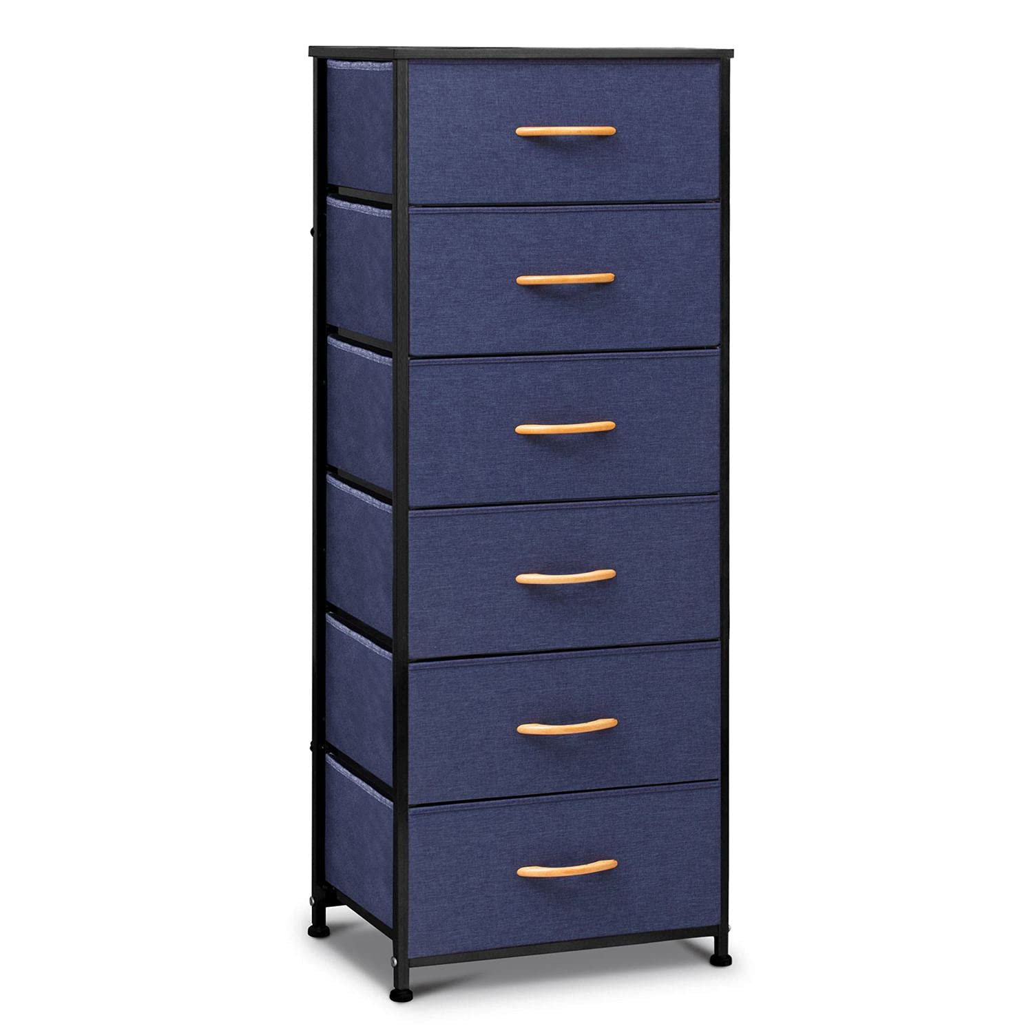 Pellebant Dresser for Bedroom with 6 Drawers, Tall Dresser Vertical Storage Tower, Sturdy Metal Frame, Fabric Storage Bins with Wooden Handle and Wooden Top, Organizer Unit for Closet/Hallway, Blue