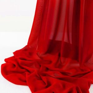 MDS Pack of 5 Yard Bridal Solid Chiffon Fabric for Merry Christmas Xmas New Year Party Home Decorations, Costume, Dress, DIY, Crafts, Silky Light Weight Drapery Fabrics 44" Width - Red