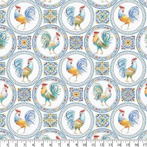 rooster medallion cotton fabric by the yard, precut 1 yard pieces