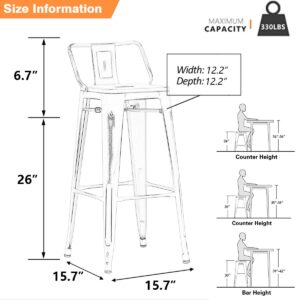 Yongchuang 26" Metal Bar Stools with Backs Set of 4 Indoor Outdoor Kitchen Counter Height Barstools Low Back Bar Chairs Rusty