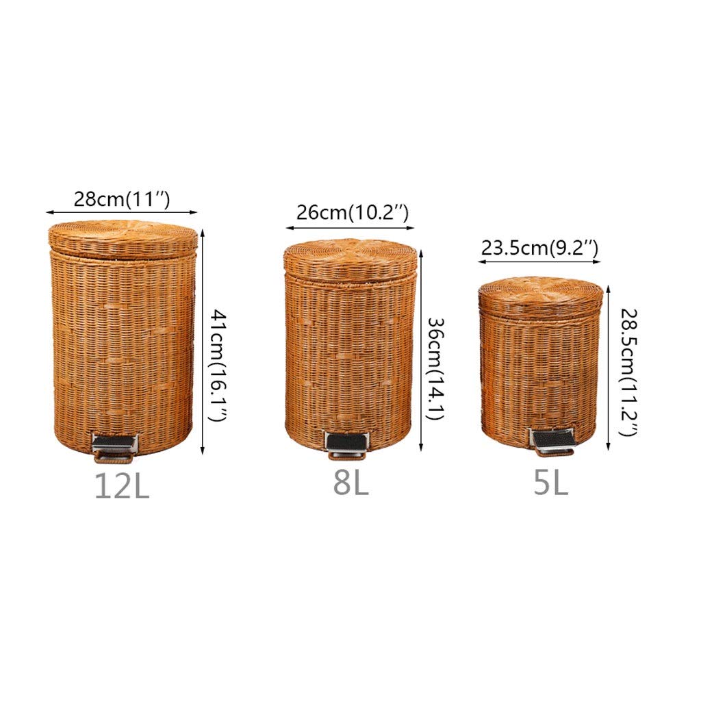 Nordic Creative Natural Rattan Trash Can Slow Down Silent Pedal Garbage Bin with Lid Fashion Country Style Wastebasket (Color : Yellow, Size : 5L)