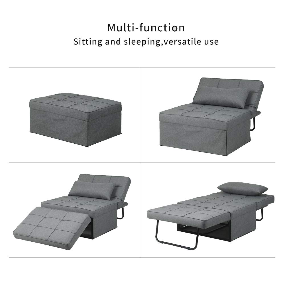 Ainfox Sofa Bed, 4 in-1 Sleeper Chair Bed Multi-Function Folding Convertible Couch Chair Ottoman Bed for Apartment, Small Space (Sky Gray)