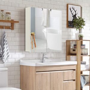 CLIPOP Bathroom Wall Cabinet Medicine Cabinet, Wall Mounted Bathroom Mirror with Storage Mirror Cabinet with 1 Doors and Adjustable Shelf, Over The Toilet Space Saver Storage Cabinet, White