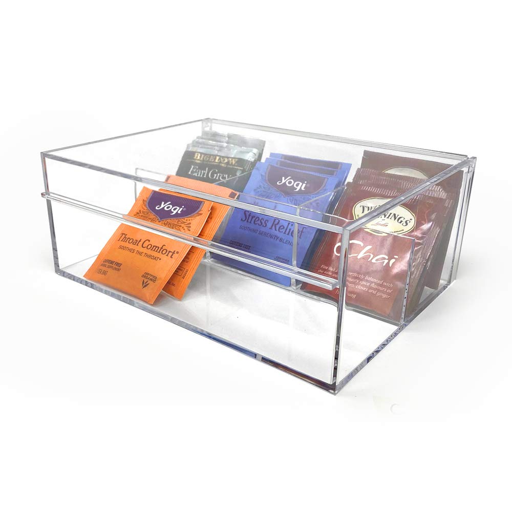 Isaac Jacobs 4-Compartment Clear Acrylic Organizer with Lid (6.7" L x 8.6" W x 3.4" H), Multi-Sectional Tray, Storage Solution for Makeup, School & Office Supplies (3 Small, 1 Large)