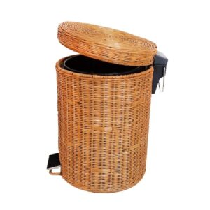 nordic creative natural rattan trash can slow down silent pedal garbage bin with lid fashion country style wastebasket (color : yellow, size : 5l)