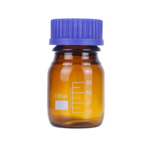 moonetto 20 pack amber borosilicate glass 100 ml graduated round lab media storage bottle with gl45 blue screw cap