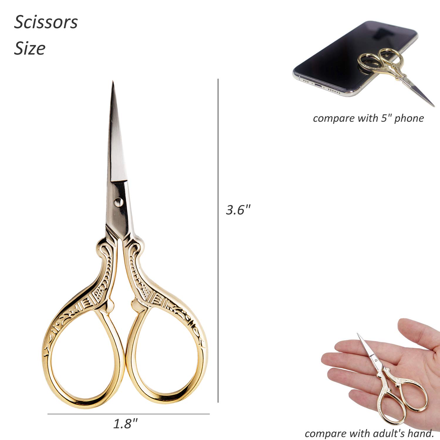 BIHRTC 3.6 Inch Embroidery Scissors Small Sewing Scissors Stainless Steel Tip Classic Scissors DIY Tools Dressmaker Shears Scissors for Craft Needlework Artwork Everyday Use Gold Scissors