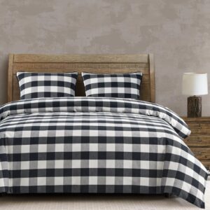 HiEnd Accents Camille 3 Piece Duvet Set with Pillow Shams, Black and Natural Buffalo Check, Super Queen Size, Plaid Farmhouse Rustic Style Luxury Bedding Set, 1 Duvet and 2 Pillowcases