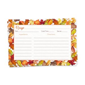 recipe cards 4x6 double sided 50 count autumn fall leaves watercolor bridal shower wedding housewarming gift idea stationary keepsake (50 count)