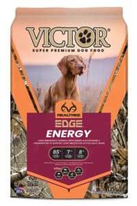 victor super premium dog food – realtree edge energy dry dog food for highly active dogs – gluten free dog food with glucosamine and chondroitin for hip and joint health, 40 lb