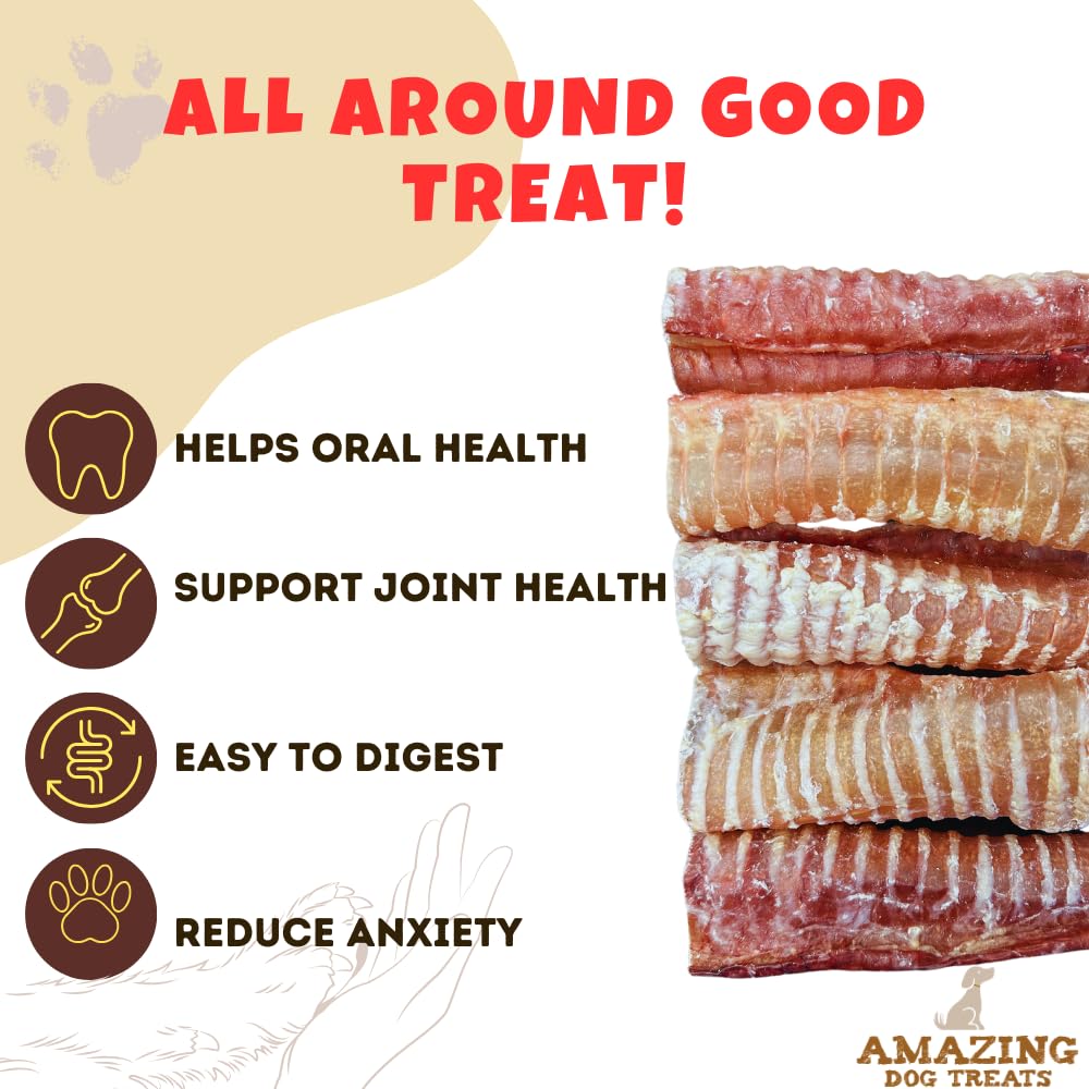 Amazing Dog Treats - 6 Inch Beef Trachea Dog Chews (10 pcs - 16.5 oz) - Trachea Dog Treats - NO Hide - Digestible and Safe Chews for Dogs - Glucosamine and Chondroitin for Joint Health