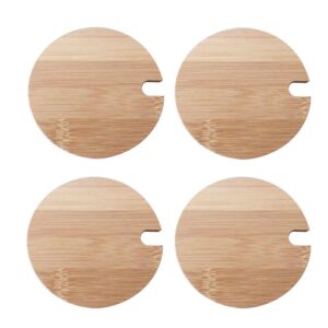 4pcs natural bamboo mug lids with spoon hole regular mouth mug cover heat resistant decorative bamboo lids compatible cup lid for drink cup coffee mug jar (outer diameter 3.35inch)