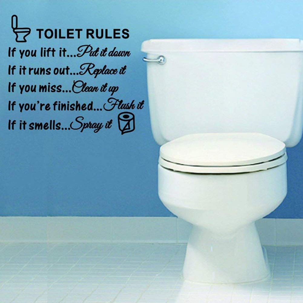 Bestjybt DIY Removable Toilet Rules Wall Quotes Stickers Washroom Bathroom Decals WC Sign Vinyl Art Decor for Kids Living Room Home Decorations