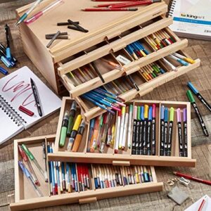 KINGART 723N Wood 6-Drawer Artist SUPPLY STORAGE BOX, 15-3/4” W x 10” D x 6-1/2” H, Natural Finish, Storage for Art Materials including Paint Tubes, Pastels, Pencils, Markers, Brushes and more