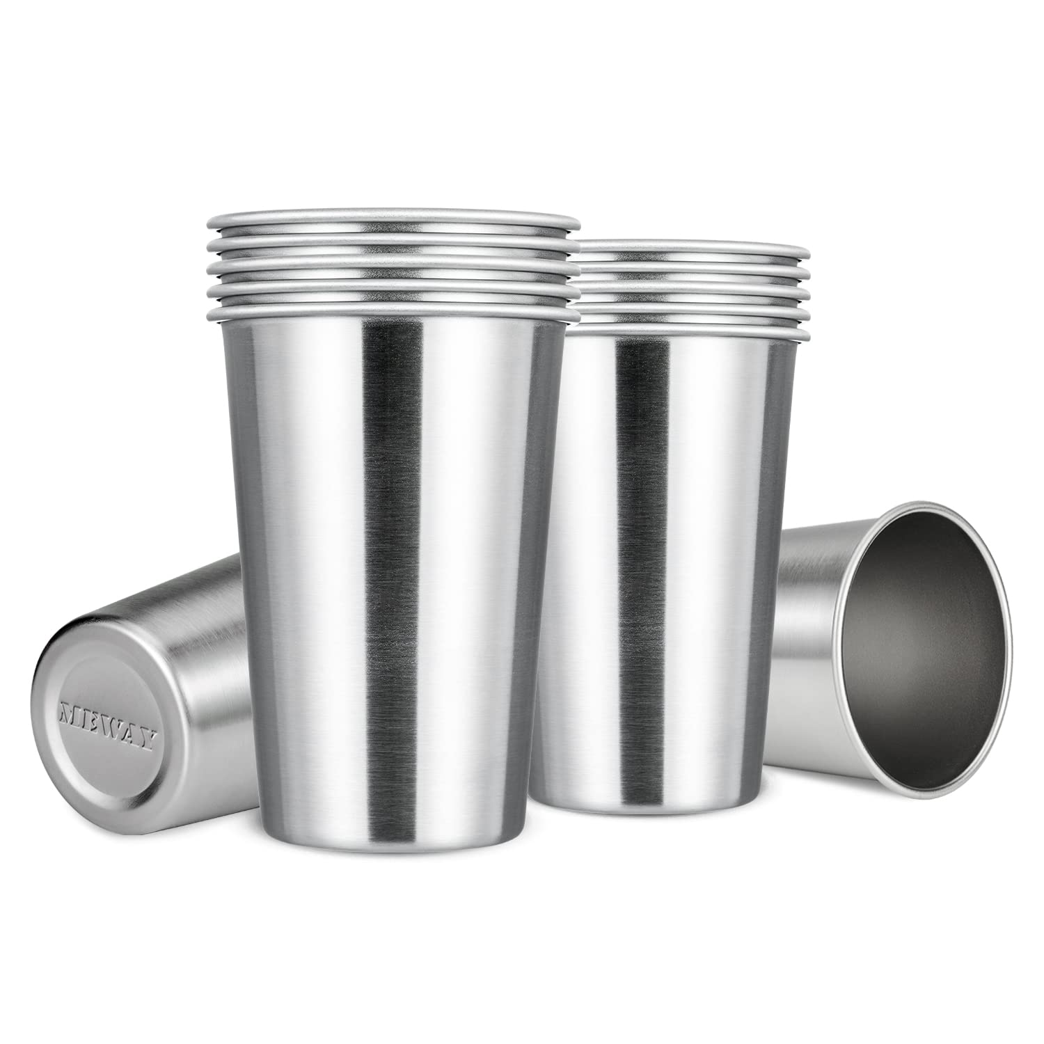 MEWAY Premium Stainless Steel Cups 16 oz Pint Cup Tumbler (12 Pack) - Premium Metal Cups - Stackable Durable Cup，Chilling Beer Glasses, for Travel, Outdoor, Camping, Everyday