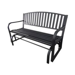 four seasons courtyard outdoor patio bench glider backyard garden, front porch, or walking path furniture seat with powder coated steel frame, black