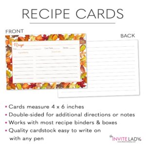 Recipe Cards 4x6 Double Sided 50 count Autumn Fall Leaves Watercolor Bridal Shower Wedding Housewarming Gift Idea Stationary Keepsake (50 Count)