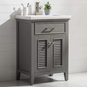 Luca Kitchen & Bath LC24SGP Juliet 24 in. W x 16.5 in. D Single Sink Farmhouse Bathroom Vanity Set in French Gray with White Integrated Porcelain Top