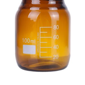 Moonetto 20 Pack Amber Borosilicate Glass 100 mL Graduated Round Lab Media Storage Bottle With GL45 Blue Screw Cap