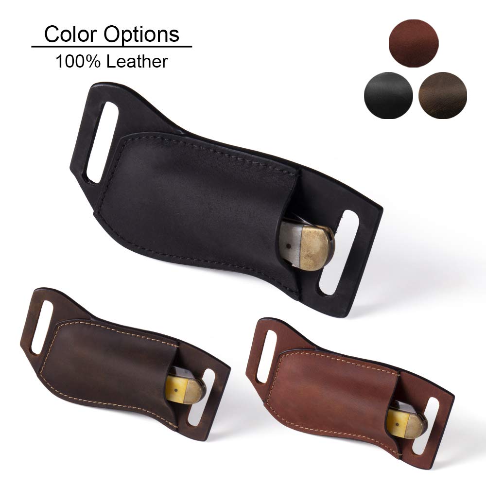 Gentlestache Leather Pocket Knife Sheaths for Belt, Folding Knife Sheath, EDC Belt Knife Sheath for Folding Knife, Compact Draw Knife Holster Black