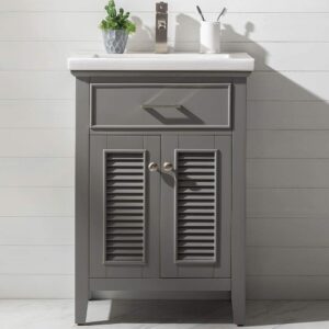 luca kitchen & bath lc24sgp juliet 24 in. w x 16.5 in. d single sink farmhouse bathroom vanity set in french gray with white integrated porcelain top