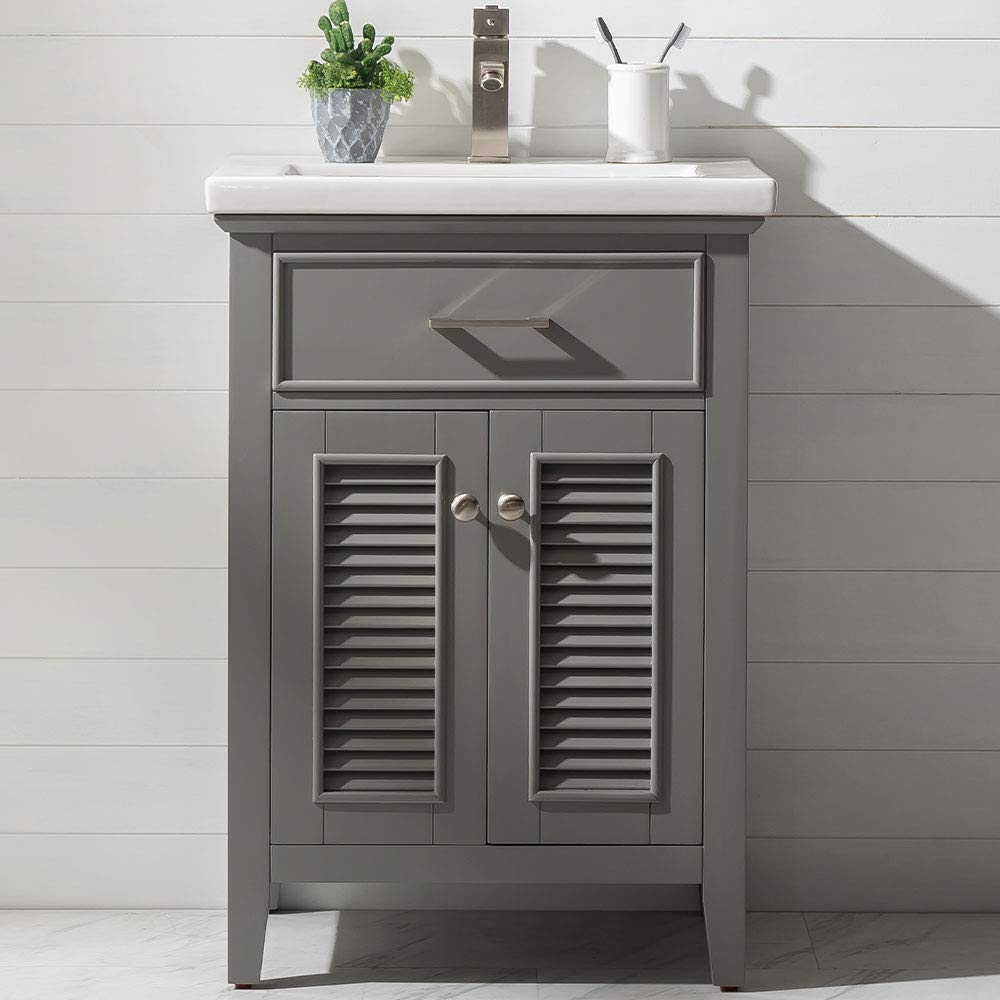 Luca Kitchen & Bath LC24SGP Juliet 24 in. W x 16.5 in. D Single Sink Farmhouse Bathroom Vanity Set in French Gray with White Integrated Porcelain Top