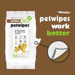 Petkin Mega Val-Pak Pet Wipes, 125 Wipes - Oatmeal Pet Wipes for Dogs and Cats - for Face, Paws, Ears, Body and Eye Area - Super Convenient Dog Cleaning Wipes, Ideal for Home or Travel - Easy to Use