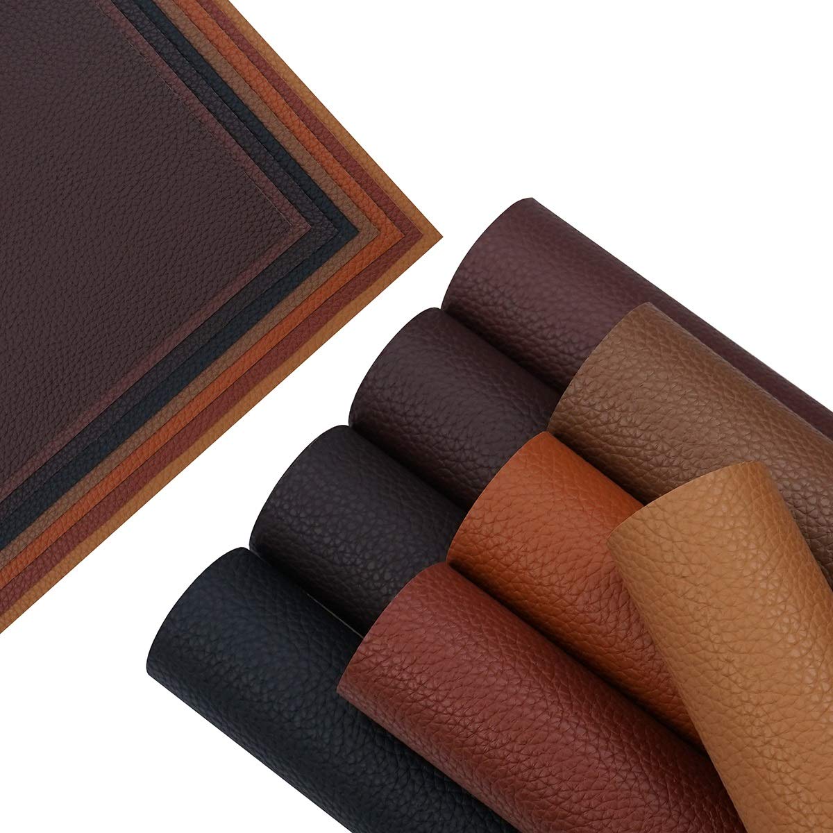 LITCHI 8 Pieces 8x12 Inch Dark Color Litchi Grain Texture Faux Leather Sheets Including 8 Color Leather Sheets for Leather Bows and Earrings Making LiZhiWen-8PcsA4Dark