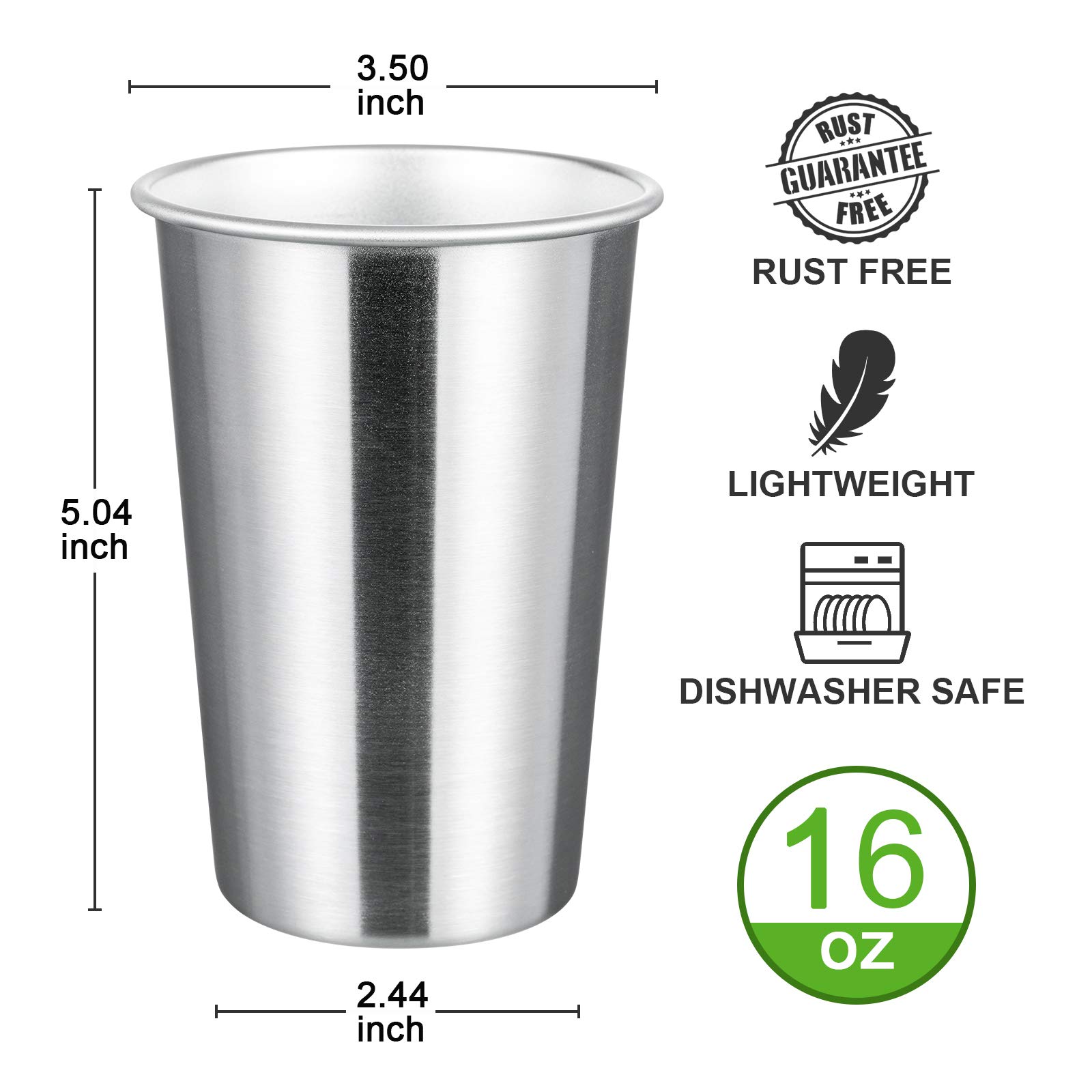 MEWAY Premium Stainless Steel Cups 16 oz Pint Cup Tumbler (12 Pack) - Premium Metal Cups - Stackable Durable Cup，Chilling Beer Glasses, for Travel, Outdoor, Camping, Everyday