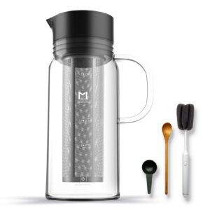 mavocoffee cold brew coffee maker, 34oz/1l iced coffee pitcher with removable stainless steel filter, glass cold brew pitcher for homemade iced coffee, ice tea