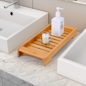 MaxGear Wood Bathroom Tray, Toilet Tray Decor Bamboo Bathroom Tray Toilet Topper Toilet Tank Storage Vanity Organizer Countertop for Soap, Towel, Tissue, Candle, Plant,15.75 × 6.5 × 1.97 inch