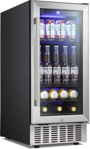 antarctic star 15 inch beverage refrigerator under counter built-in wine cooler mini fridge clear glass door digital memory temperature control, beer soda led light, quiet operation (15 inch)