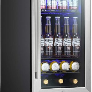 Antarctic Star 15 Inch Beverage Refrigerator Under Counter Built-in Wine Cooler Mini Fridge Clear Glass Door Digital Memory Temperature Control, Beer Soda LED Light, Quiet Operation (15 Inch)