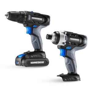 hammerhead 20v cordless 2-tool combo kit: drill and impact driver with 1.5ah battery and charger - hcc2020