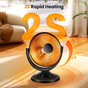 Kismile Oscillating Parabolic Space Heater with Thermostat and Timer, Radiant Dish Heater with Tip-Over and Overheating Protection For Indoor Use, 1000w