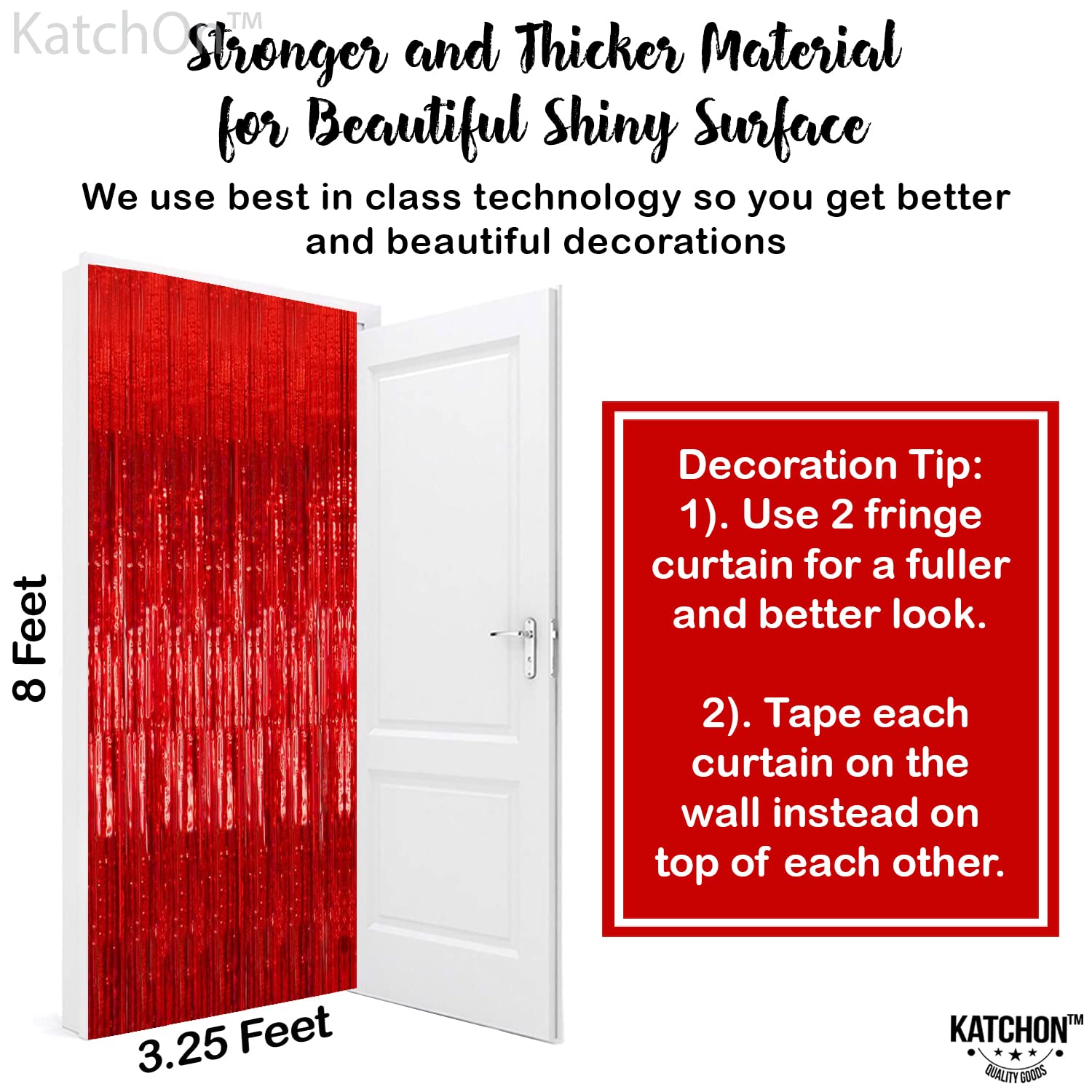 KatchOn, XtraLarge Red Streamers Party Decorations - 3.2x8 Feet, Pack of 2 | Red Christmas Backdrop for Christmas Decorations | Shiny Red Fringe Backdrop | Red Backdrop for Red Party Decorations