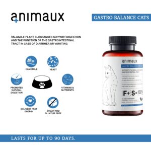 animaux - Gastro Balance for Cats, Supports Gastro-intestinal Tract, Prevents Diarrhoea, Constipation, Hairballs & Flatulence, supplementary probiotics, 90 chewable Tablets, 90 Days Supply