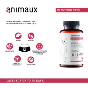 animaux - in Motion Cats, Green-lipped Mussel, Devil's Claw, Rose Hip & Ginkgo, Support for Bones, Joints, Cartilage, tendons, with Hyaluron, Collagen, 90 chewable Tablets, 90 Days Supply