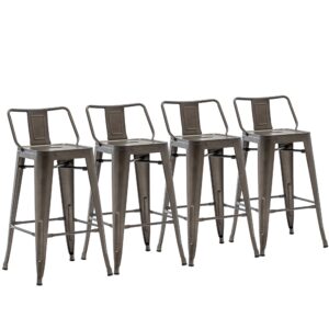 yongchuang 26" metal bar stools with backs set of 4 indoor outdoor kitchen counter height barstools low back bar chairs rusty