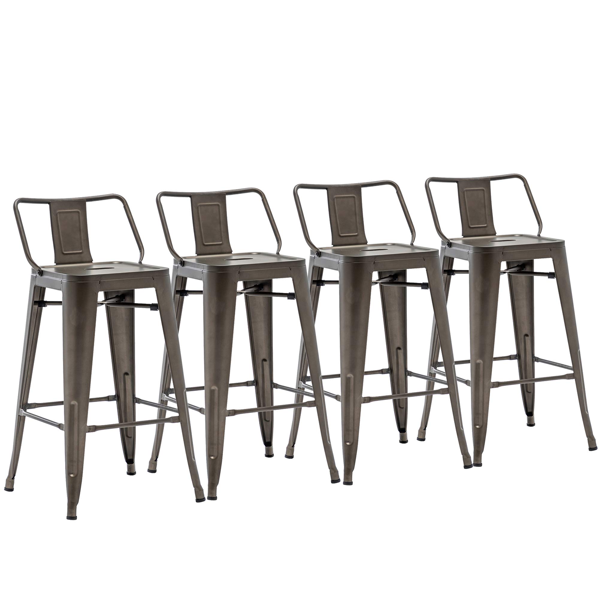 Yongchuang 26" Metal Bar Stools with Backs Set of 4 Indoor Outdoor Kitchen Counter Height Barstools Low Back Bar Chairs Rusty