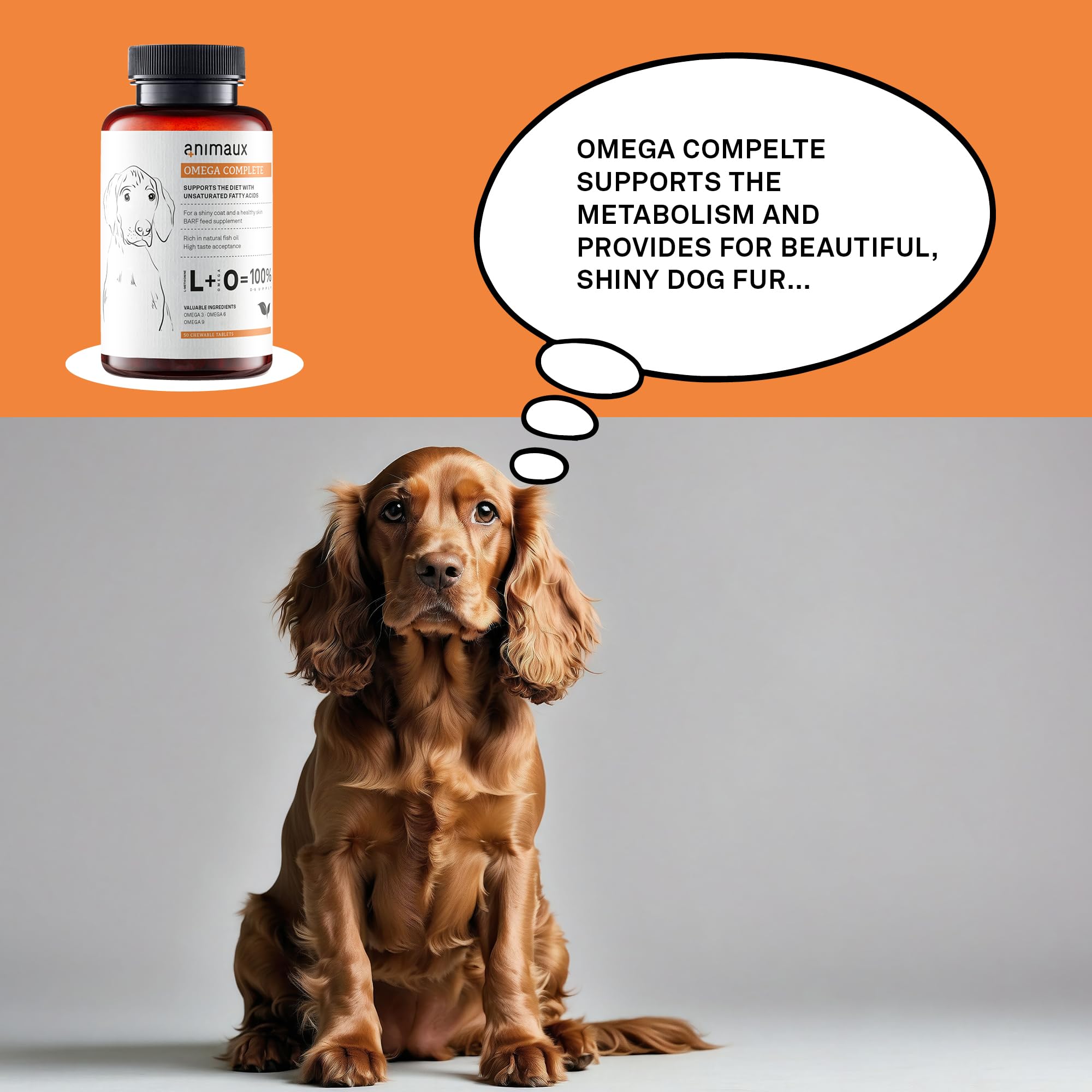 animaux - Omega Complete for Dogs Fish Oil Tablets, Omega 3,6 & 9 Fatty acids to Support Vitality, Bone Structure, Barf Supplement, Salmon Oil for Skin & Coat, 50 chewable Tablets, 100 Days Supply