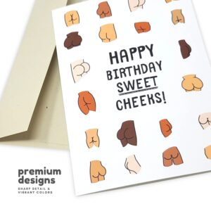 Sleazy Greetings Funny Birthday Card For Women or Men - 5 x 7 Inch Adult For Friend Bday Card with Matching Envelope - Happy Birthday Sweet Cheeks!