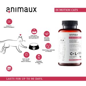 animaux - in Motion Cats, Green-lipped Mussel, Devil's Claw, Rose Hip & Ginkgo, Support for Bones, Joints, Cartilage, tendons, with Hyaluron, Collagen, 90 chewable Tablets, 90 Days Supply