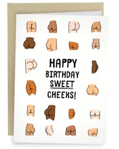 sleazy greetings funny birthday card for women or men - 5 x 7 inch adult for friend bday card with matching envelope - happy birthday sweet cheeks!