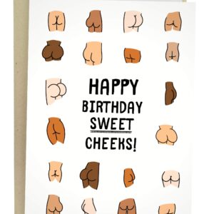 Sleazy Greetings Funny Birthday Card For Women or Men - 5 x 7 Inch Adult For Friend Bday Card with Matching Envelope - Happy Birthday Sweet Cheeks!