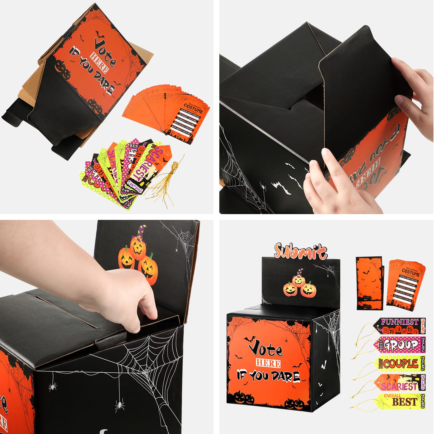 Halloween Costume Contest Ballot Box and 40 Voting Cards, 10 Award Prize Ribbons Fun Decorations, Halloween Party Supplies for Home Indoor Office and Party Games