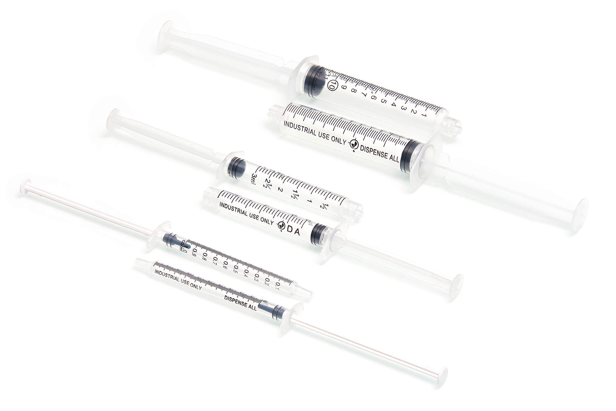 Dispense All - K1-3PK All-Purpose Industrial Syringe Kit - 1ml/3ml/10ml with 1" 14+18 Gauge Dispensing Tips, Syringe Caps and Tip Covers