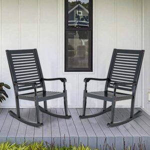 phi villa outdoor rocking chairs set of 2, acacia wood rocker chairs for patio, deck, balcony or porch, 30° safe recline support 350lbs - black