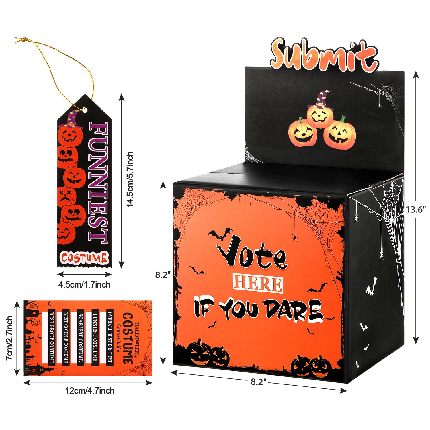 Halloween Costume Contest Ballot Box and 40 Voting Cards, 10 Award Prize Ribbons Fun Decorations, Halloween Party Supplies for Home Indoor Office and Party Games